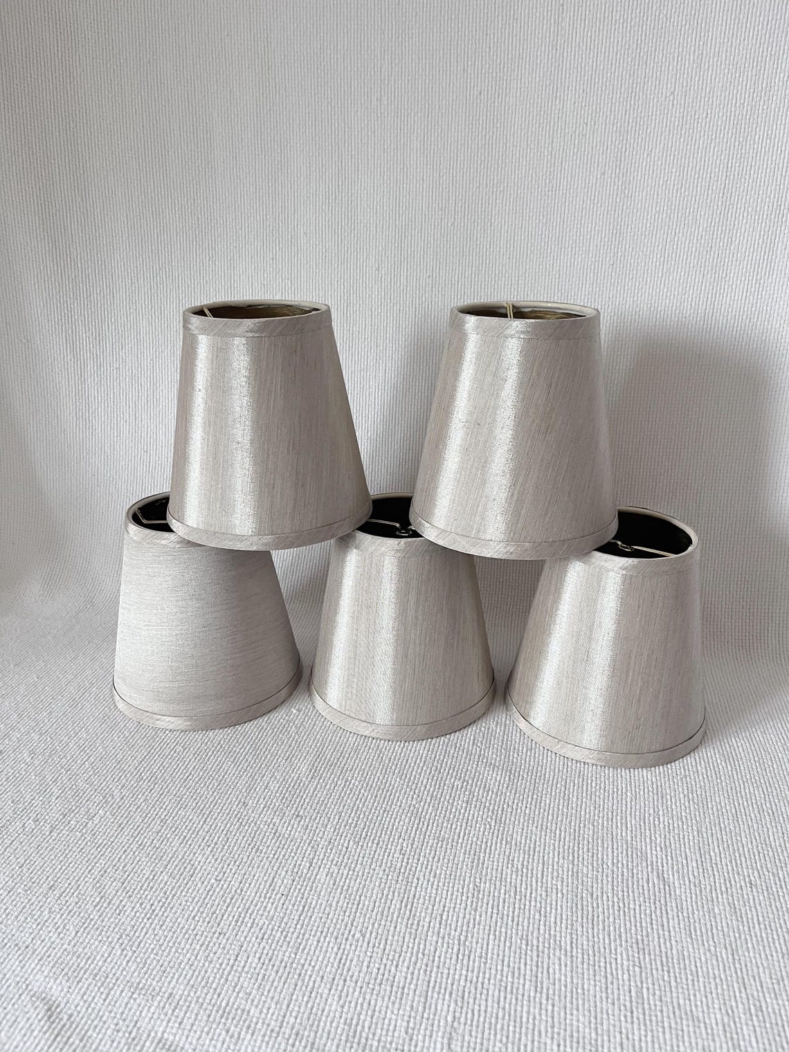 Vintage Set of 5 Neutral Beige Silk Lamp Shades, Clip-on Attachment ...