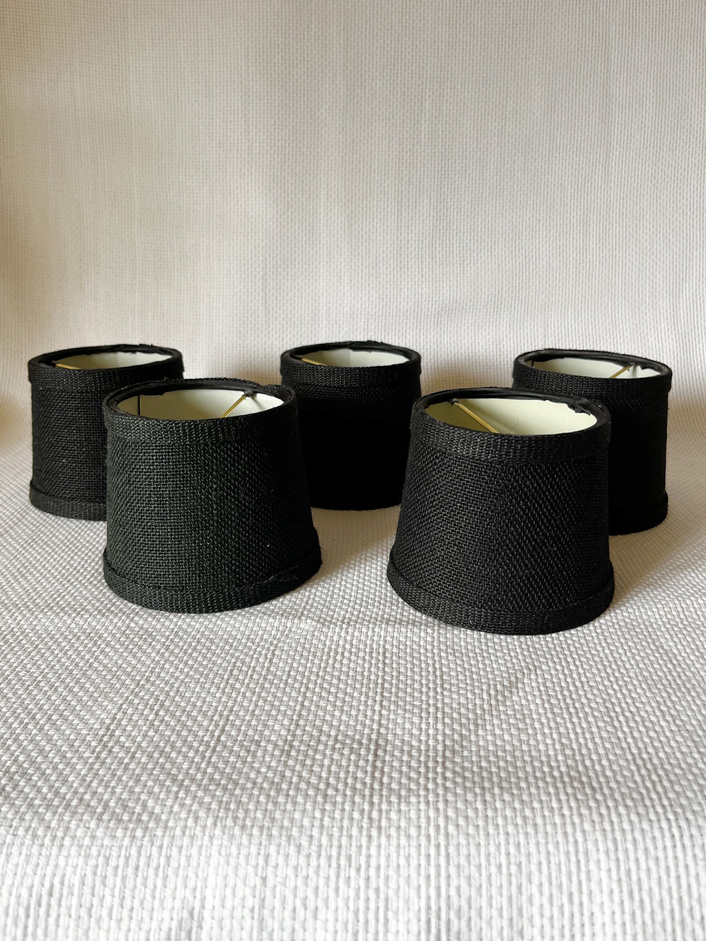 Vintage Small Fabric Lamp Shades, Black Drum Shades, Clip-on Attachment ...