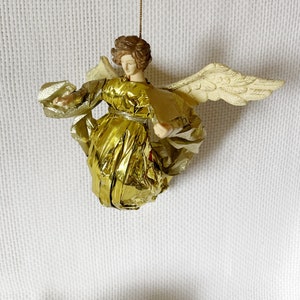 Set of 2 Angels in Golden Foil Christmas Tree Ornaments, Plying Angels ...