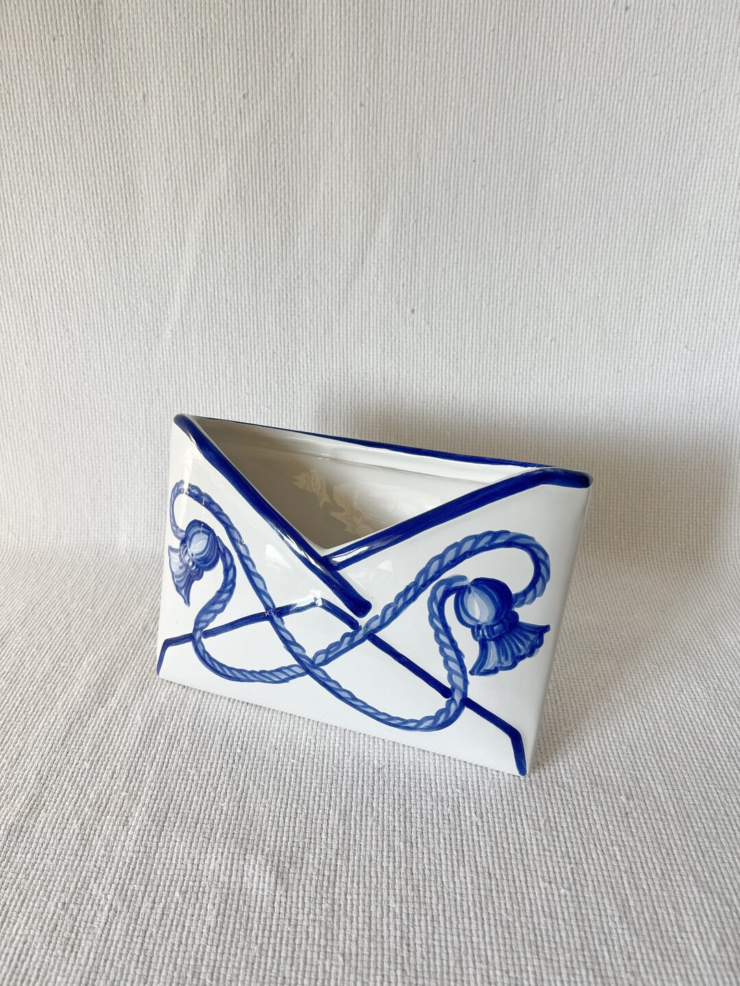 Vintage Ceramic Blue White With Tassels Mail Letter, Newspaper ...
