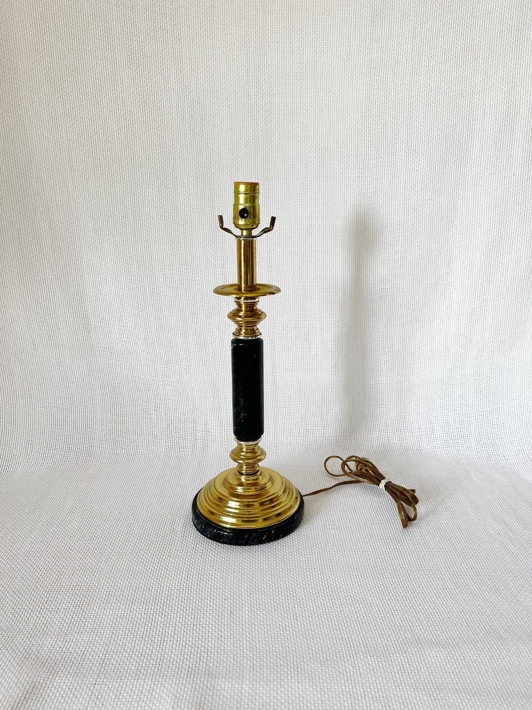Vintage Brass and Marble Column Lamp, Black and Gold Side Table Light ...