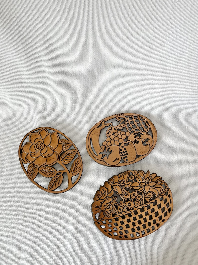 Vintage Copper Old Dutch Design Trivets, Copper Over Cast Iron Wall ...