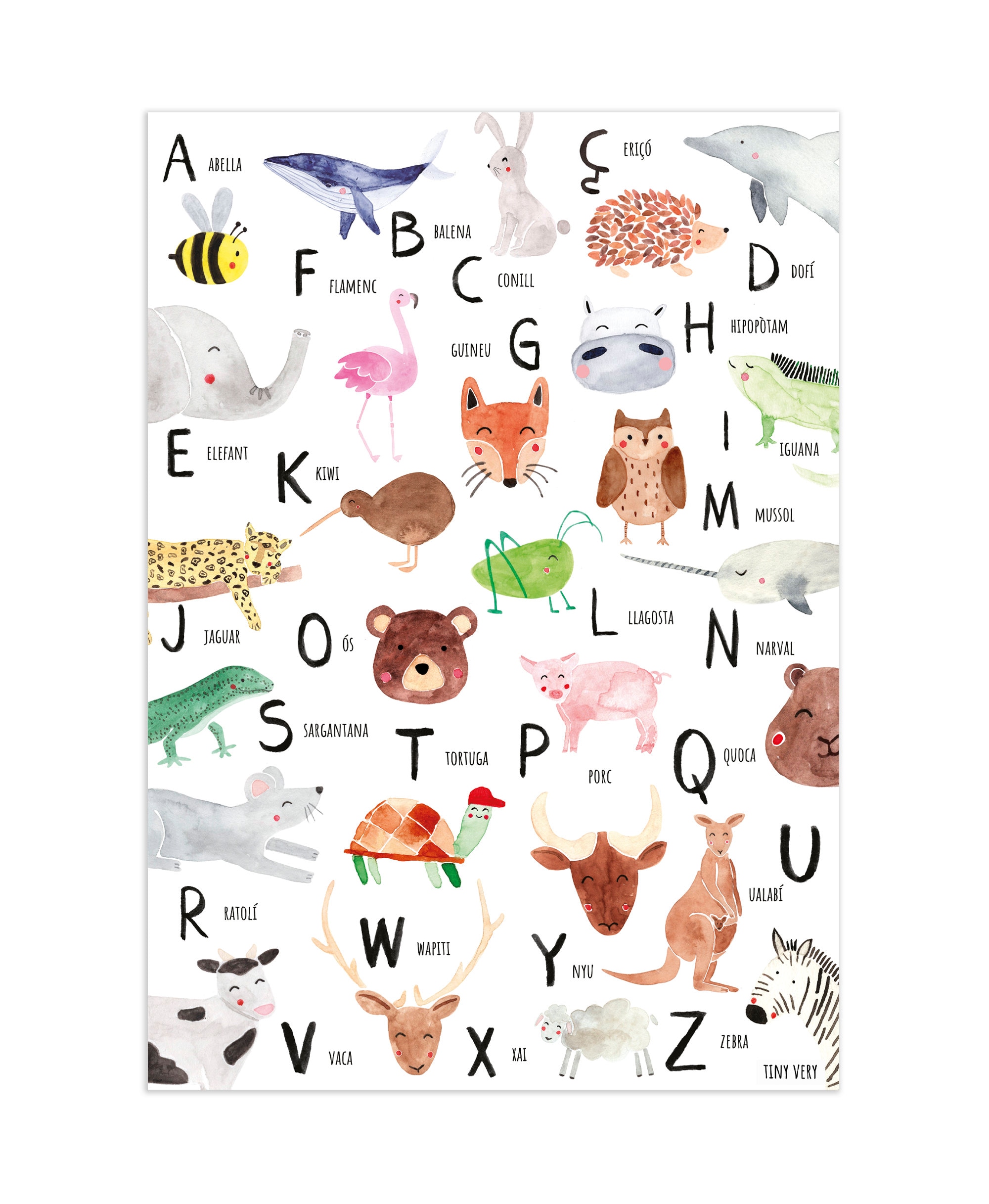 Hand-painted Animal Alphabet Poster – Watercolor Educational Print in ...