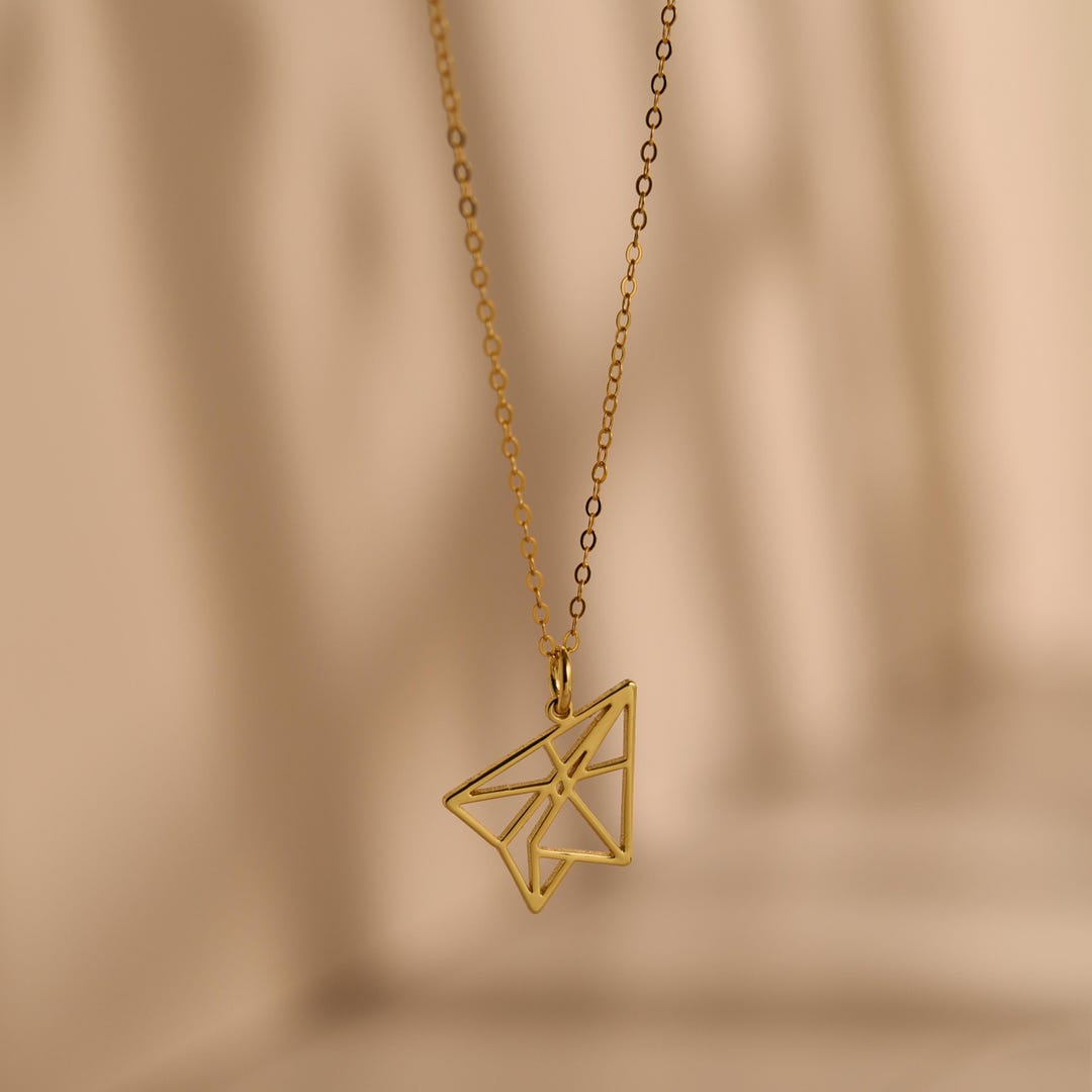 Gold Origami Paper Airplane Necklace, Minimalist Travel Jewelry ...