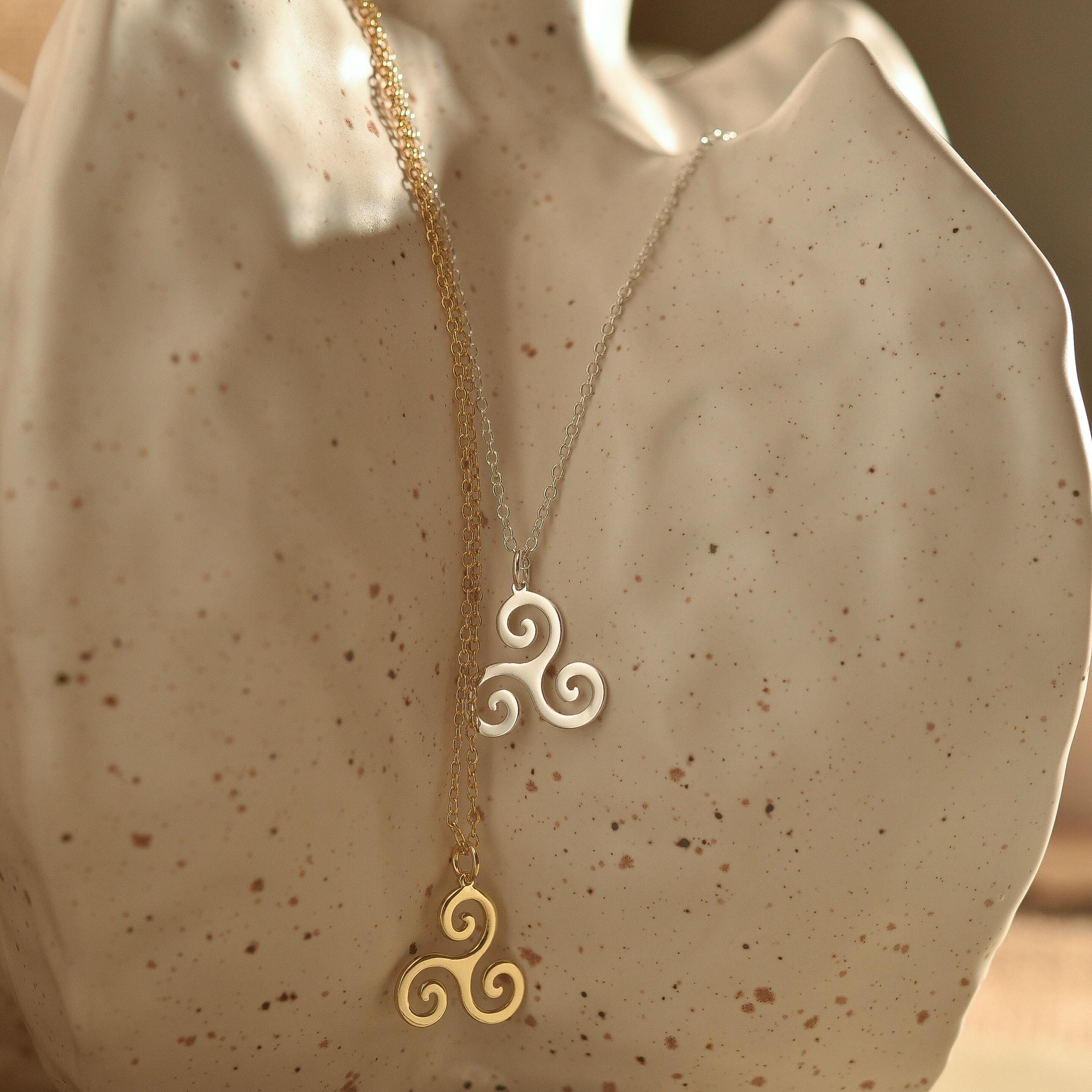 Gold Triskelion Necklace, Triple Spiral Necklace, Religious Jewelry ...