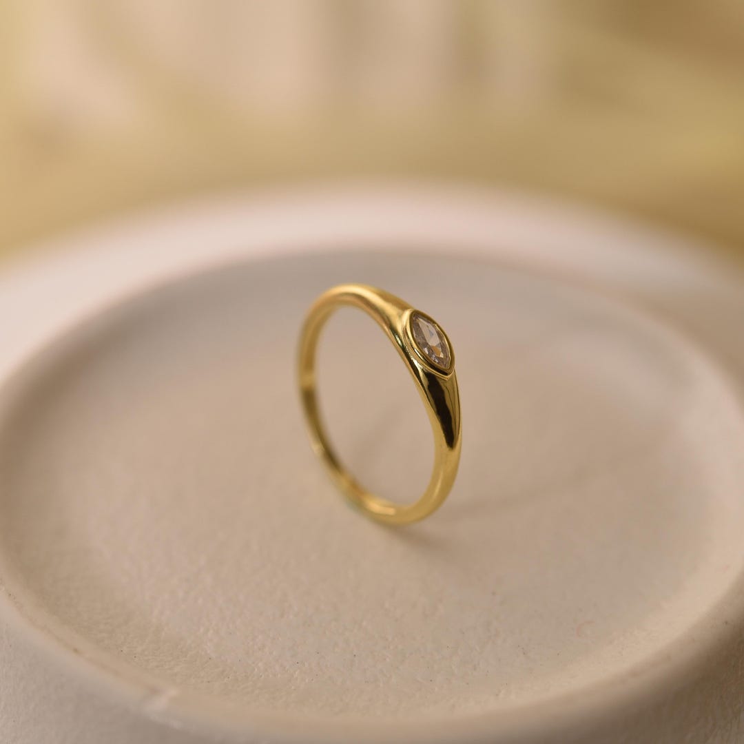 Dainty Eye Signet Ring, CZ Diamond Ring, Sterling Silver Ring, Delicate ...