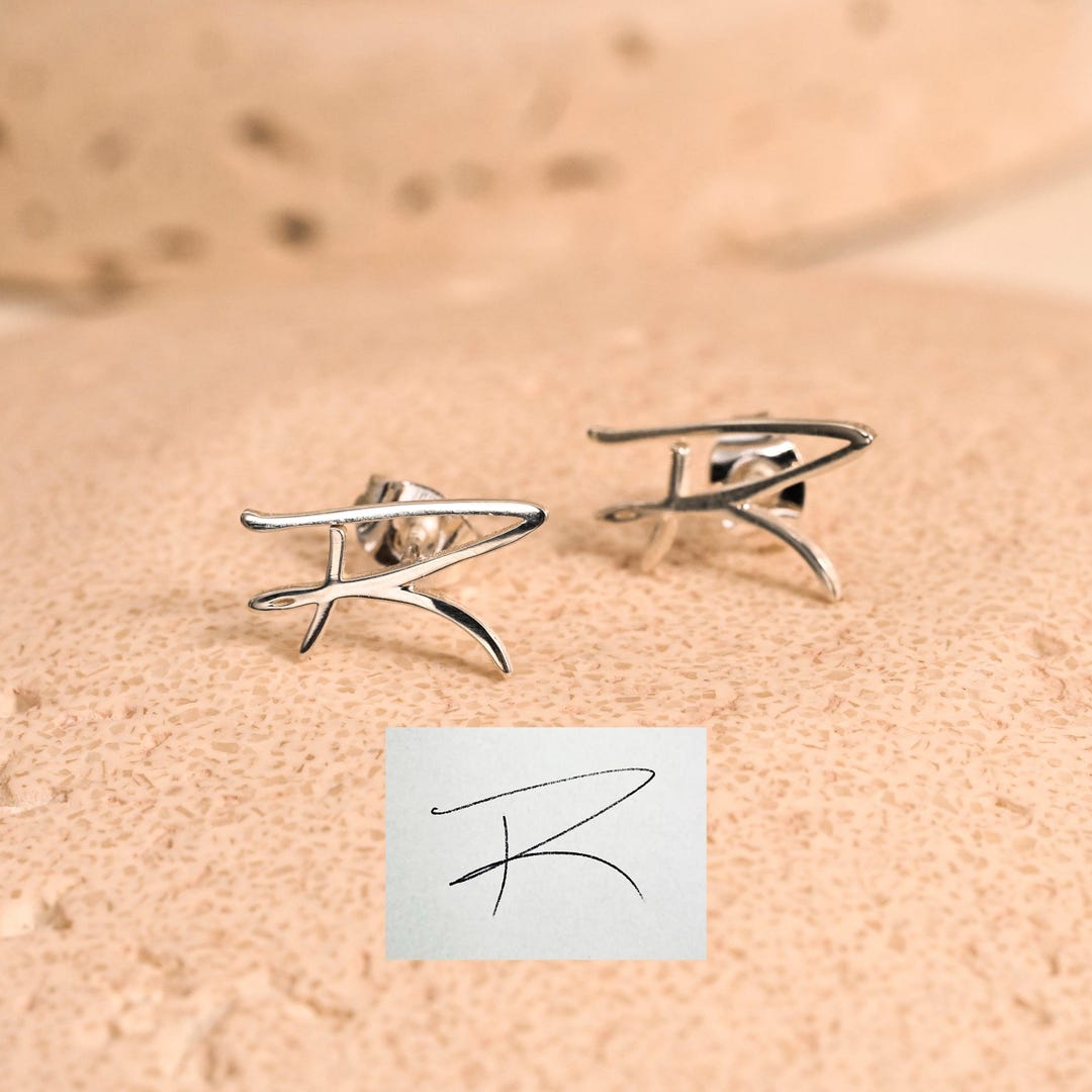 Personalized Handwriting Earrings, Custom Silver Stud Earrings ...