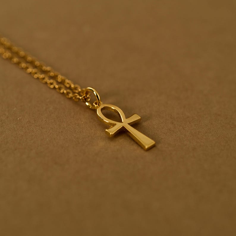 18K Gold Ankh Cross Necklace, Egyptian Jewelry, Key of Life Pendant ...