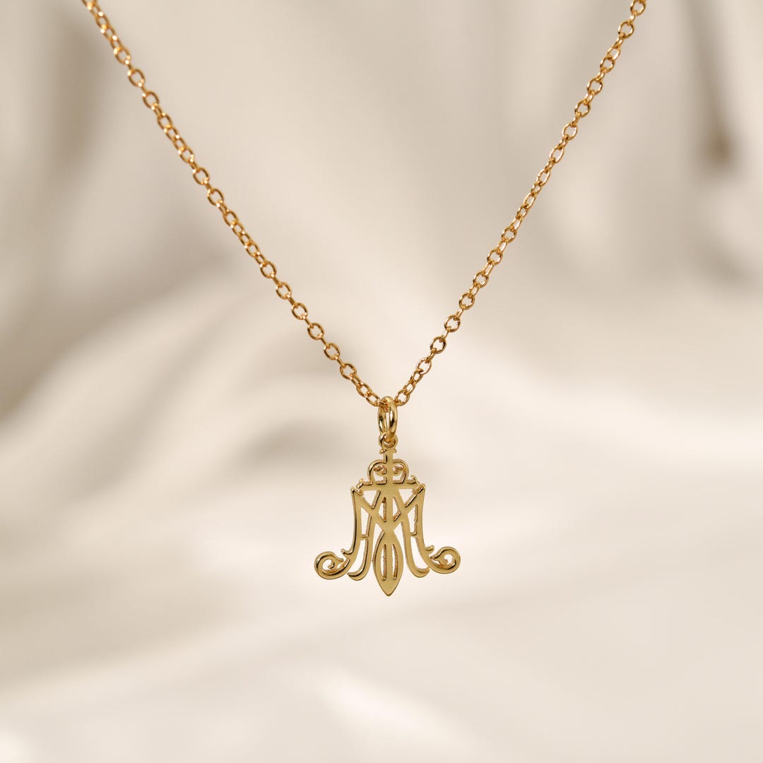 Gold Christian Mariam Monogram Necklace, Virgin Mary Symbol Pendant ...