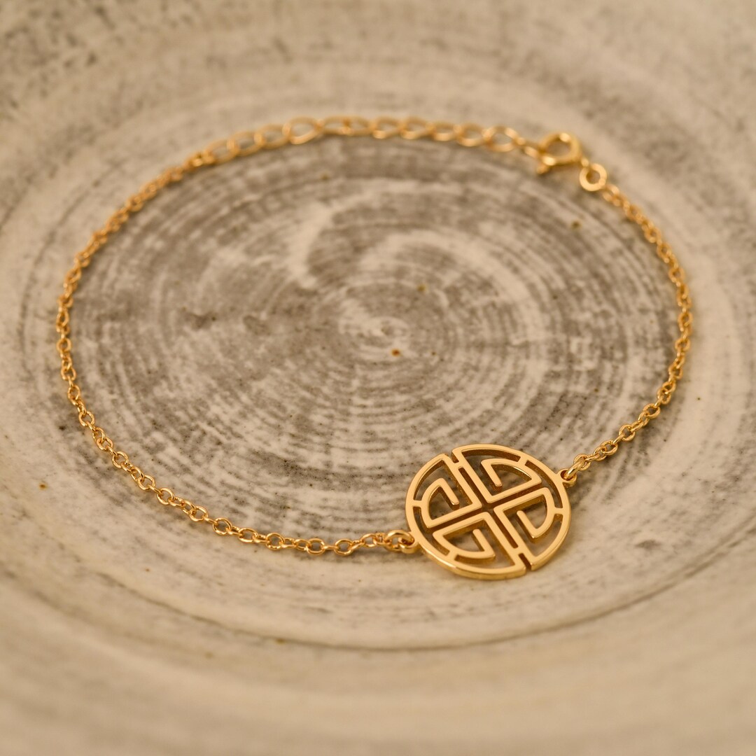Chinese Longevity Symbol Bracelet, Gold Good Luck Jewelry, Shou Symbol ...