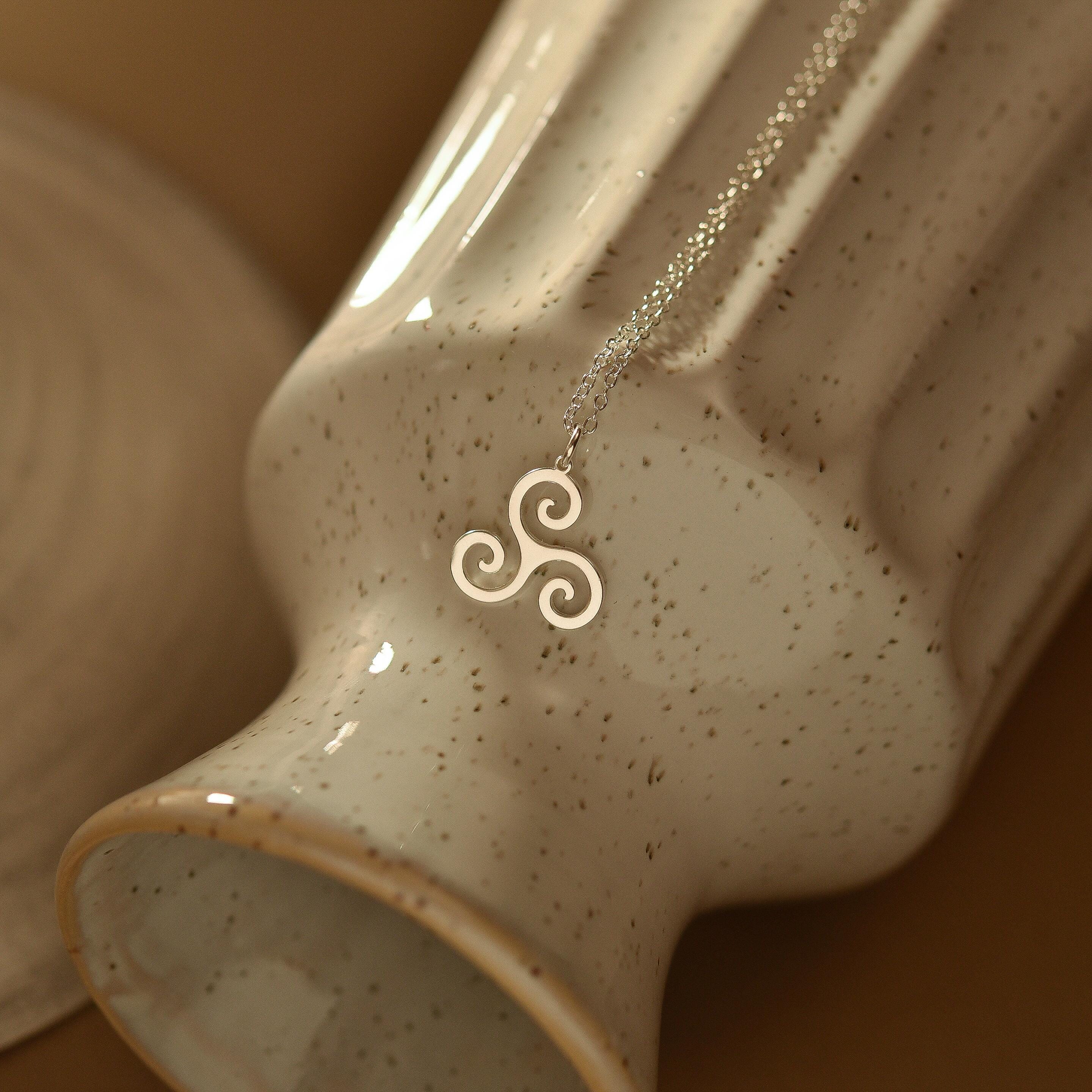 Gold Triskelion Necklace, Triple Spiral Necklace, Religious Jewelry ...