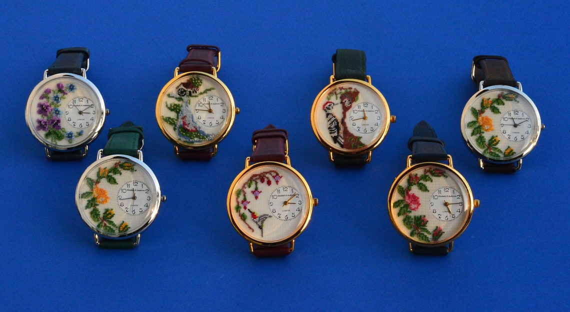 Hand Embroidered Jewellery: Yellow Rose Flower Watch in Petit Point ...