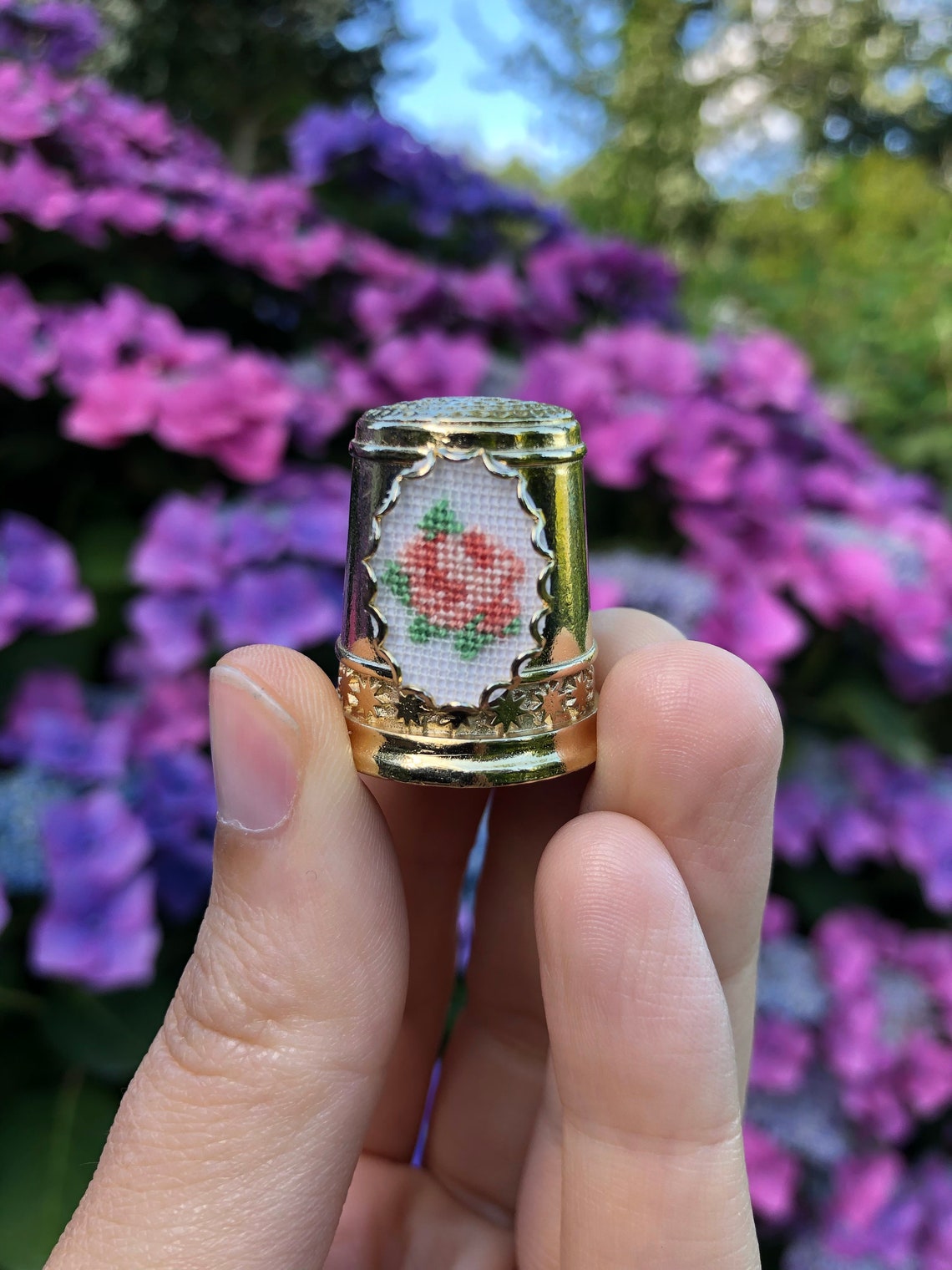 Embroidered Rose Thimble in Petit Point Silk Gauze by - Etsy