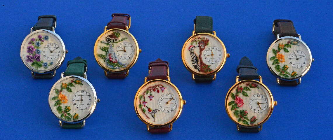 Hand Embroidered Jewellery: Hummingbird Watch in Petit Point Silk Gauze ...