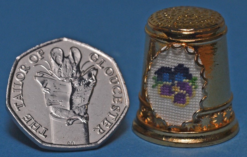 Embroidered Pansy Thimble in Petit Point Silk Gauze by Elizabeth~r ...