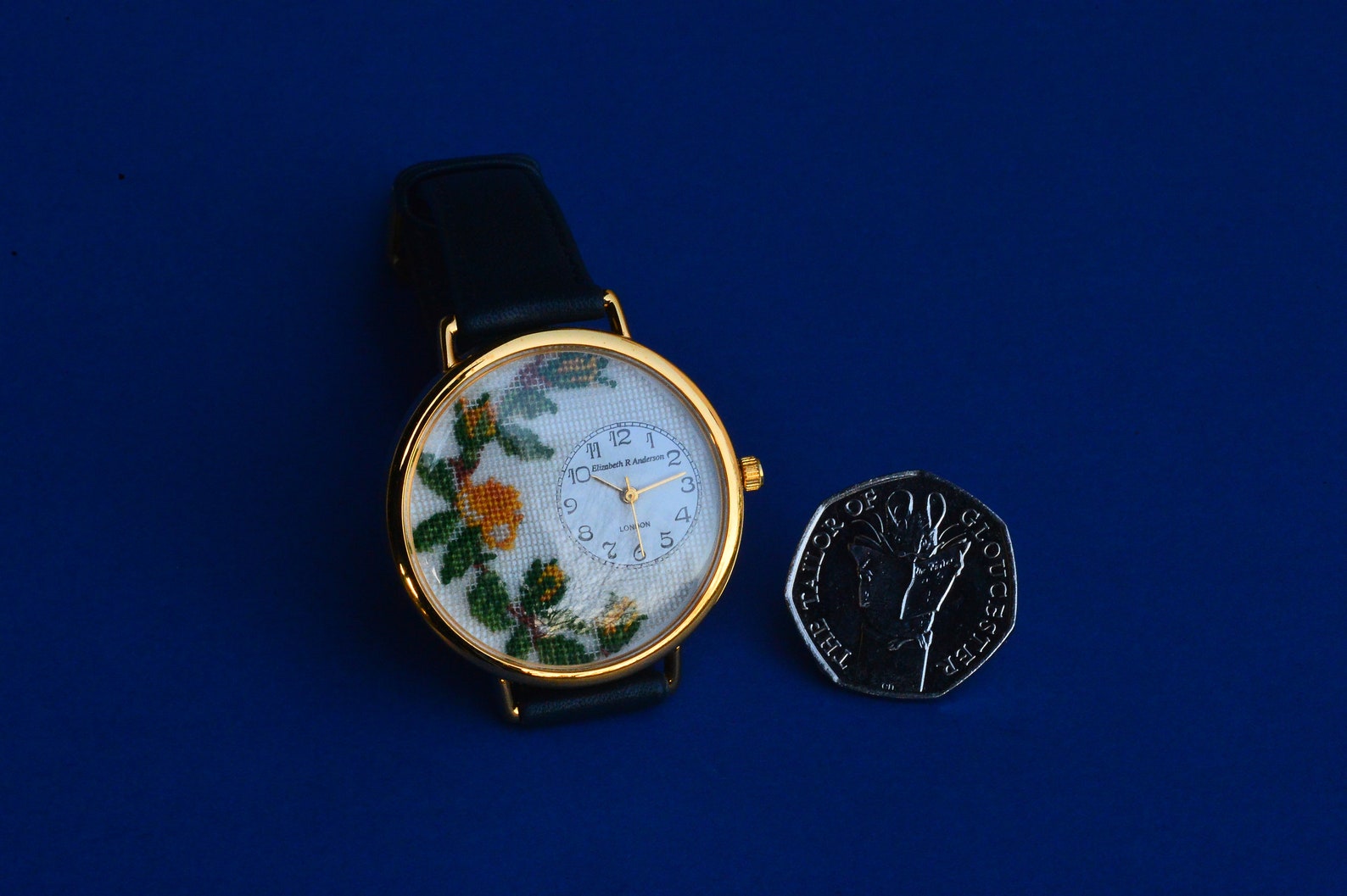 Hand Embroidered Jewellery: Yellow Rose Flower Watch in Petit Point ...