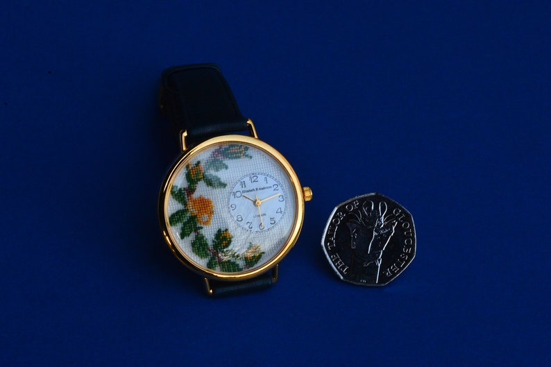 Hand Embroidered Jewellery: Yellow Rose Flower Watch in Petit Point ...