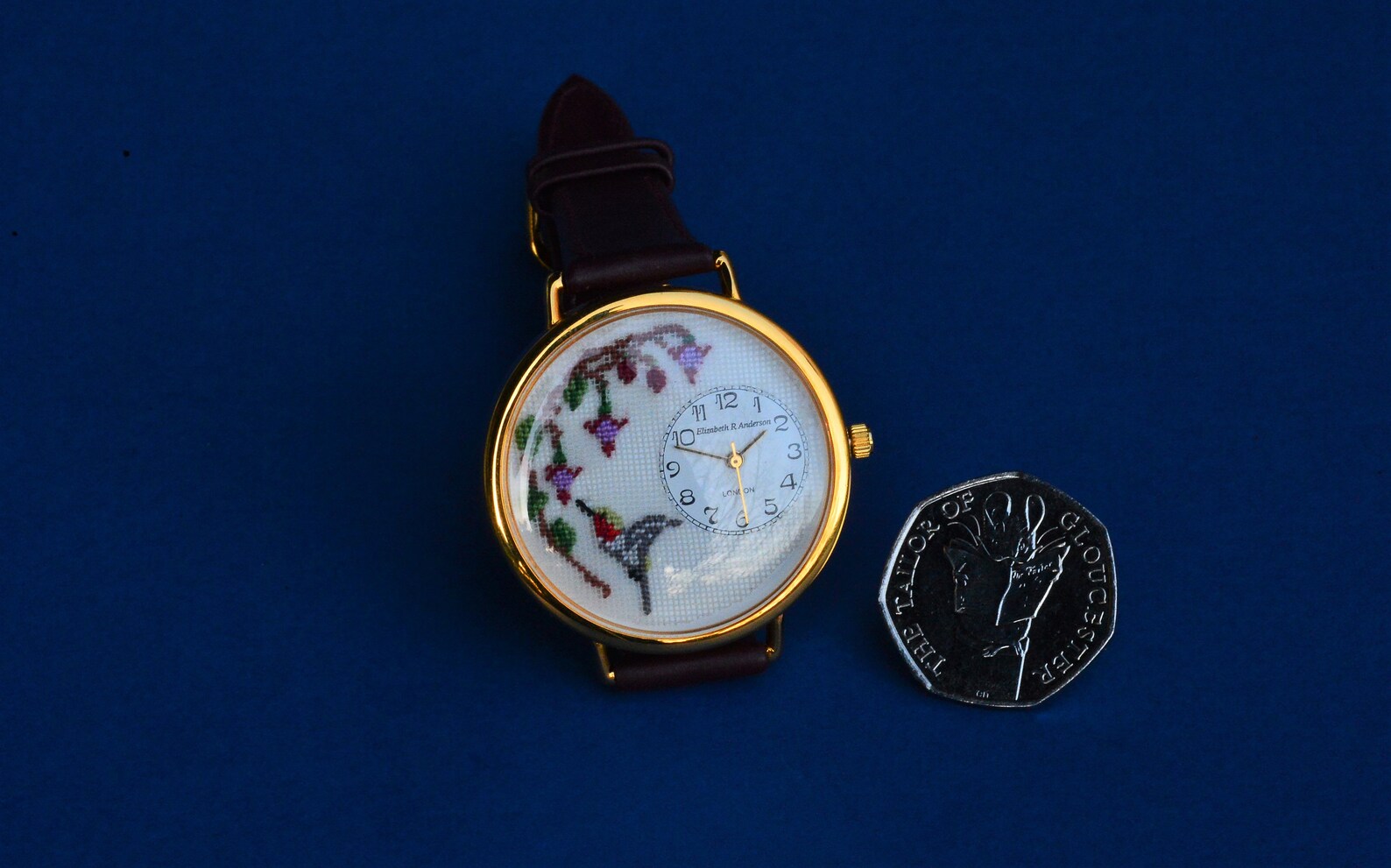 Hand Embroidered Jewellery: Hummingbird Watch in Petit Point - Etsy