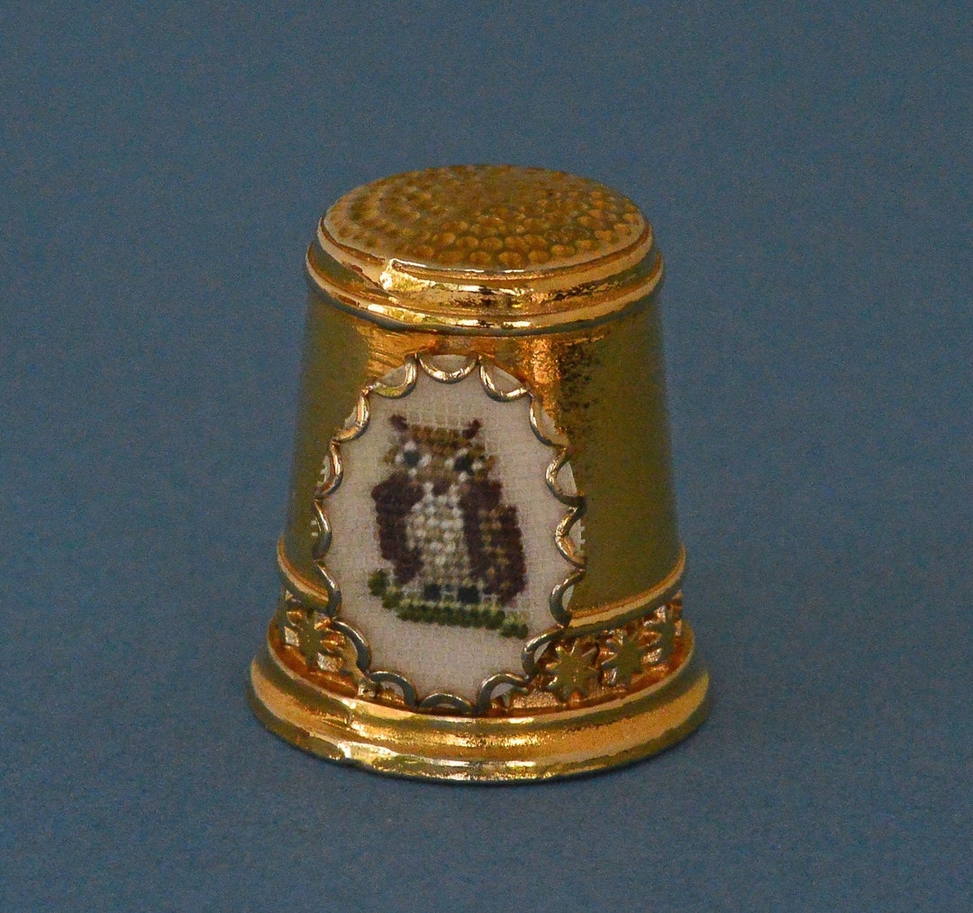 Embroidered Owl Thimble in Petit Point Silk Gauze by Elizabethranderson ...