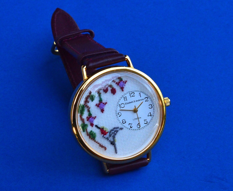 Hand Embroidered Jewellery: Hummingbird Watch in Petit Point - Etsy