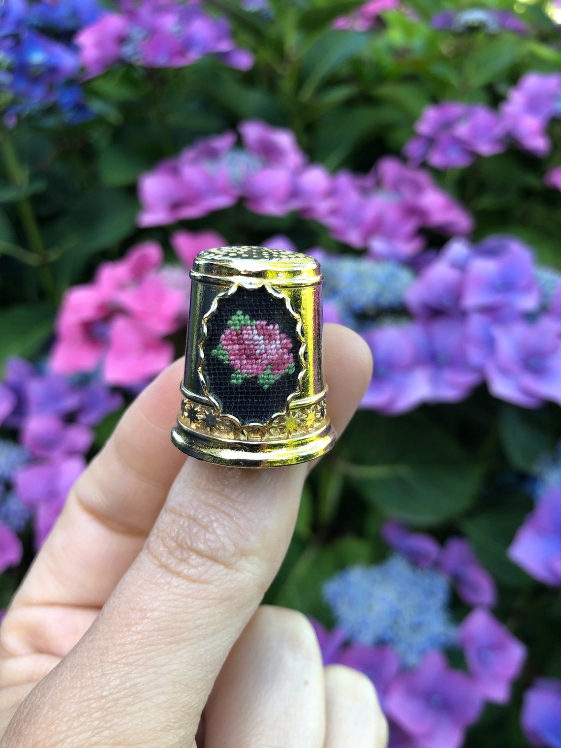 Embroidered Rose Thimble in Petit Point Silk Gauze by - Etsy