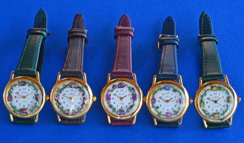 Hand Embroidered Jewellery: Small Pink Rosebud Watch in Petit Point ...