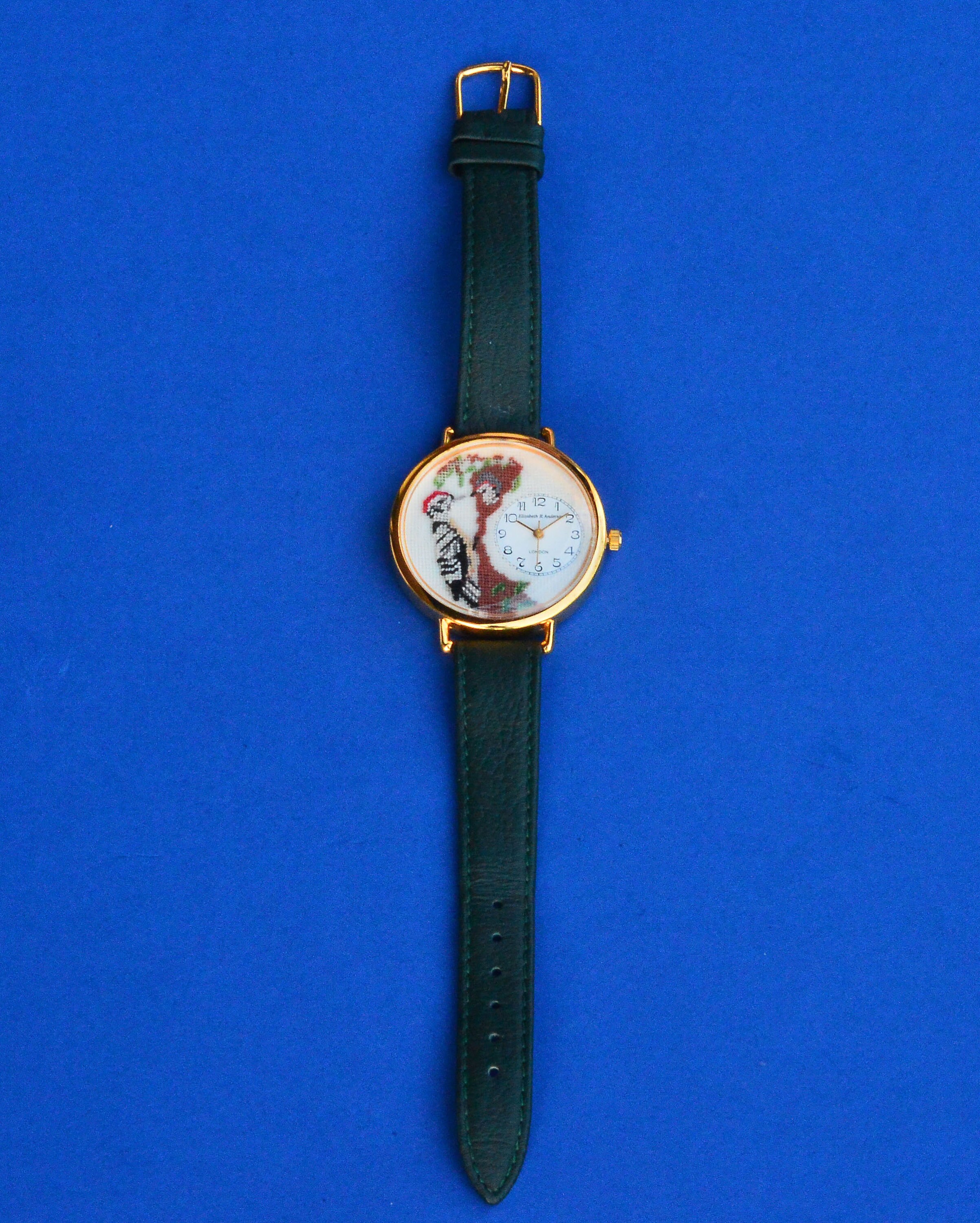 Hand Embroidered Jewellery: Woodpecker Bird Watch in Petit Point Silk ...