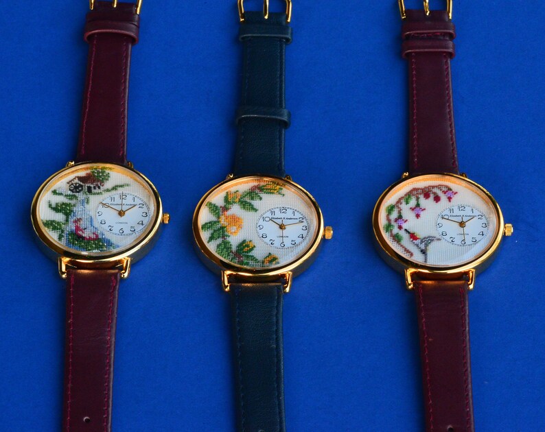 Hand Embroidered Jewellery: Yellow Rose Flower Watch in Petit Point ...