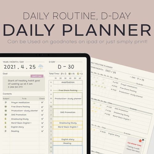 DAILY ROUTINE D-DAY Two-page Daily Planner Digital & - Etsy