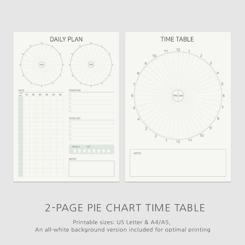 Pie Chart Style (24 Hr) Two-page Daily Planner Digital & Printable ...