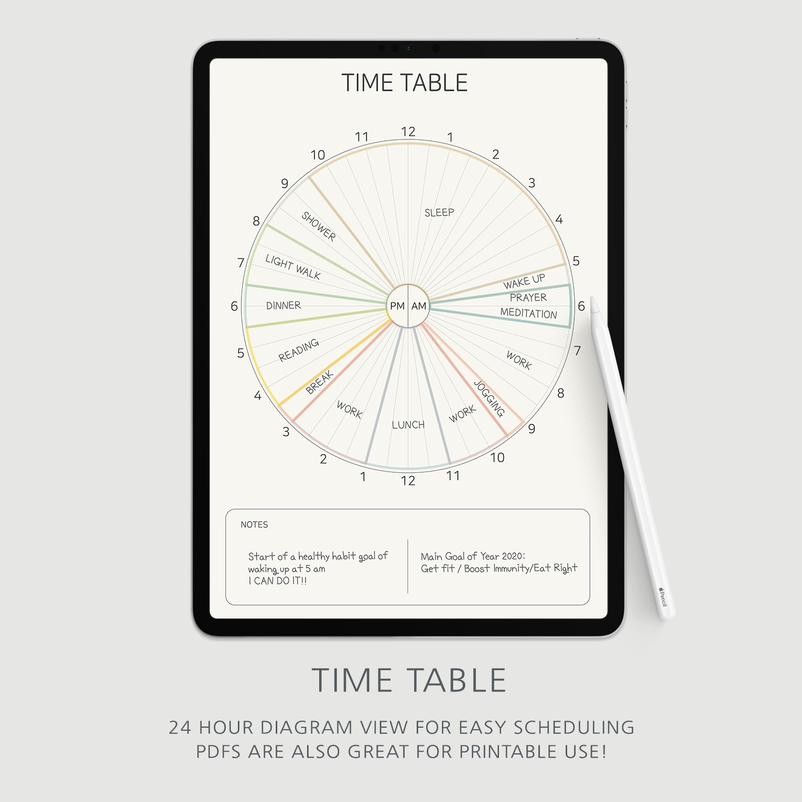 Pie Chart Style (24 Hr) Two-page Daily Planner Digital & Printable ...