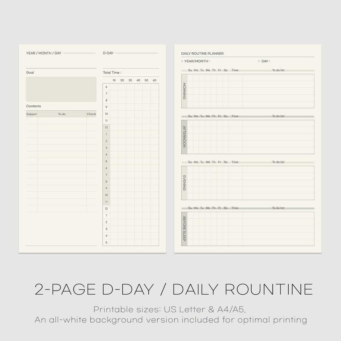DAILY ROUTINE, D-DAY, Two-page Daily Planner Digital & Printable ...