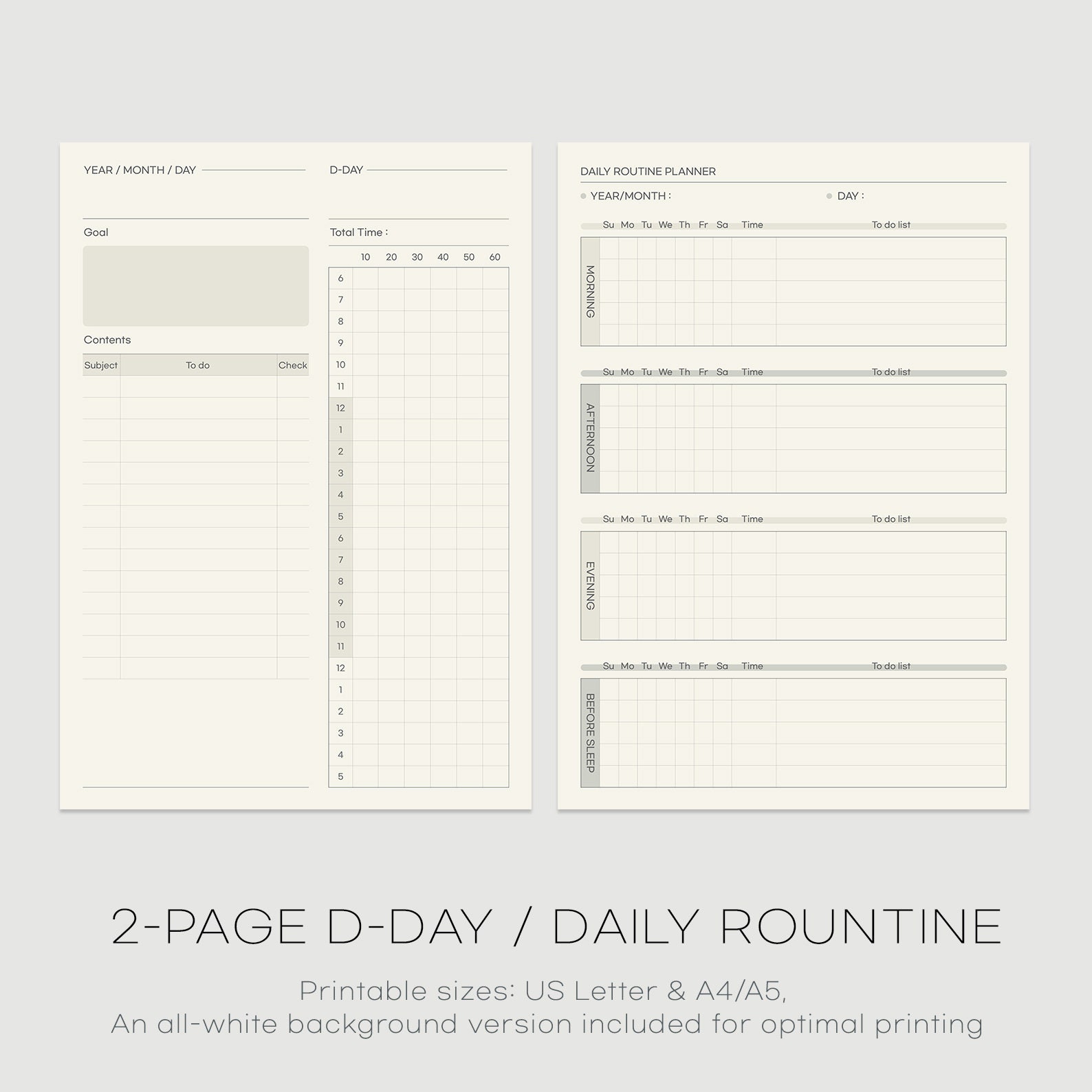 DAILY ROUTINE, D-DAY, Two-page Daily Planner Digital & Printable ...