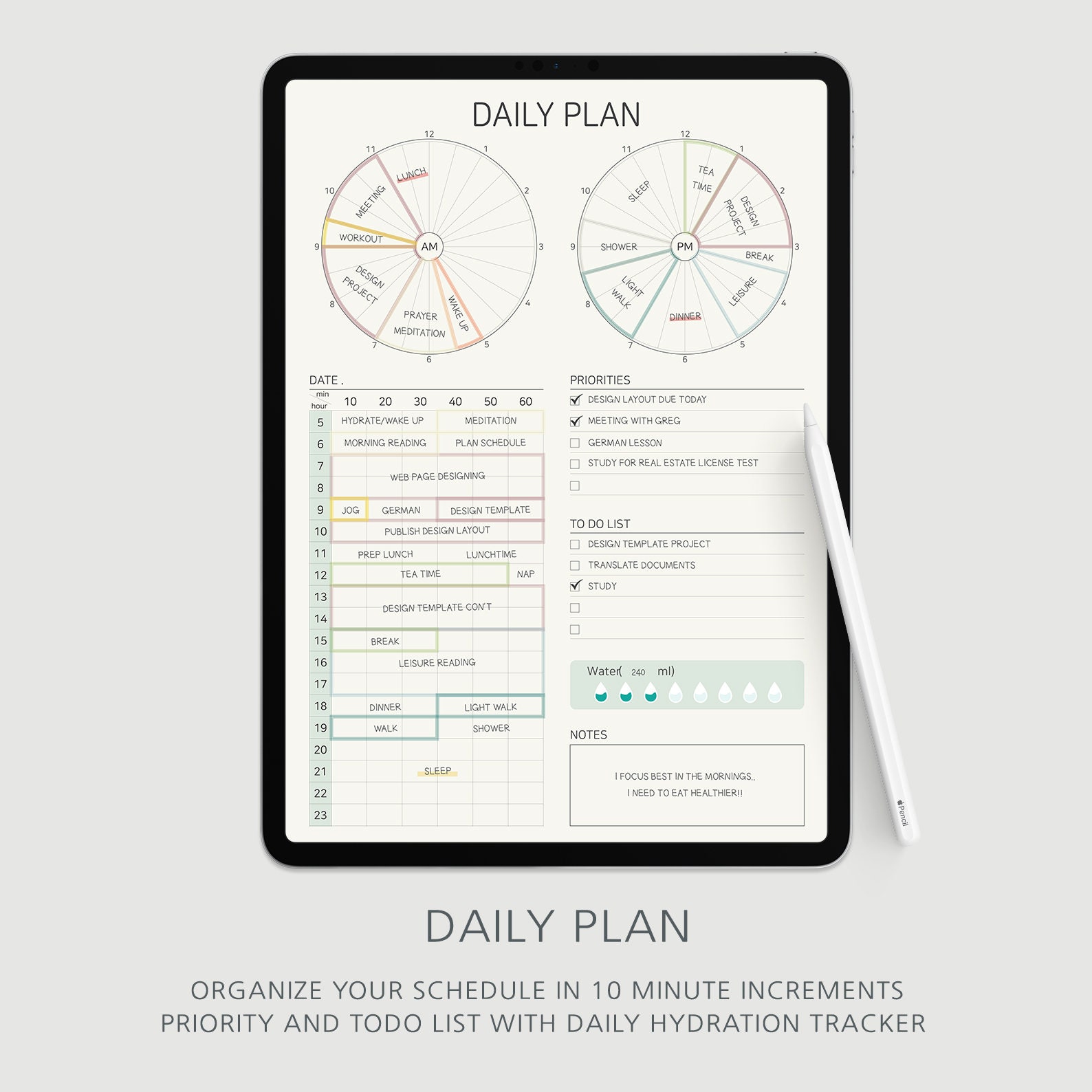 Pie Chart Style (24 Hr) Two-page Daily Planner Digital & Printable ...