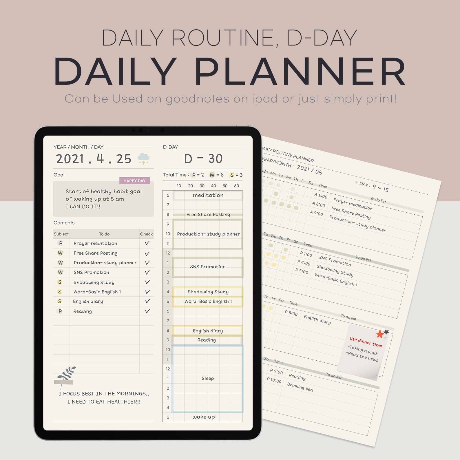 DAILY ROUTINE, D-DAY, Two-page Daily Planner Digital & Printable ...