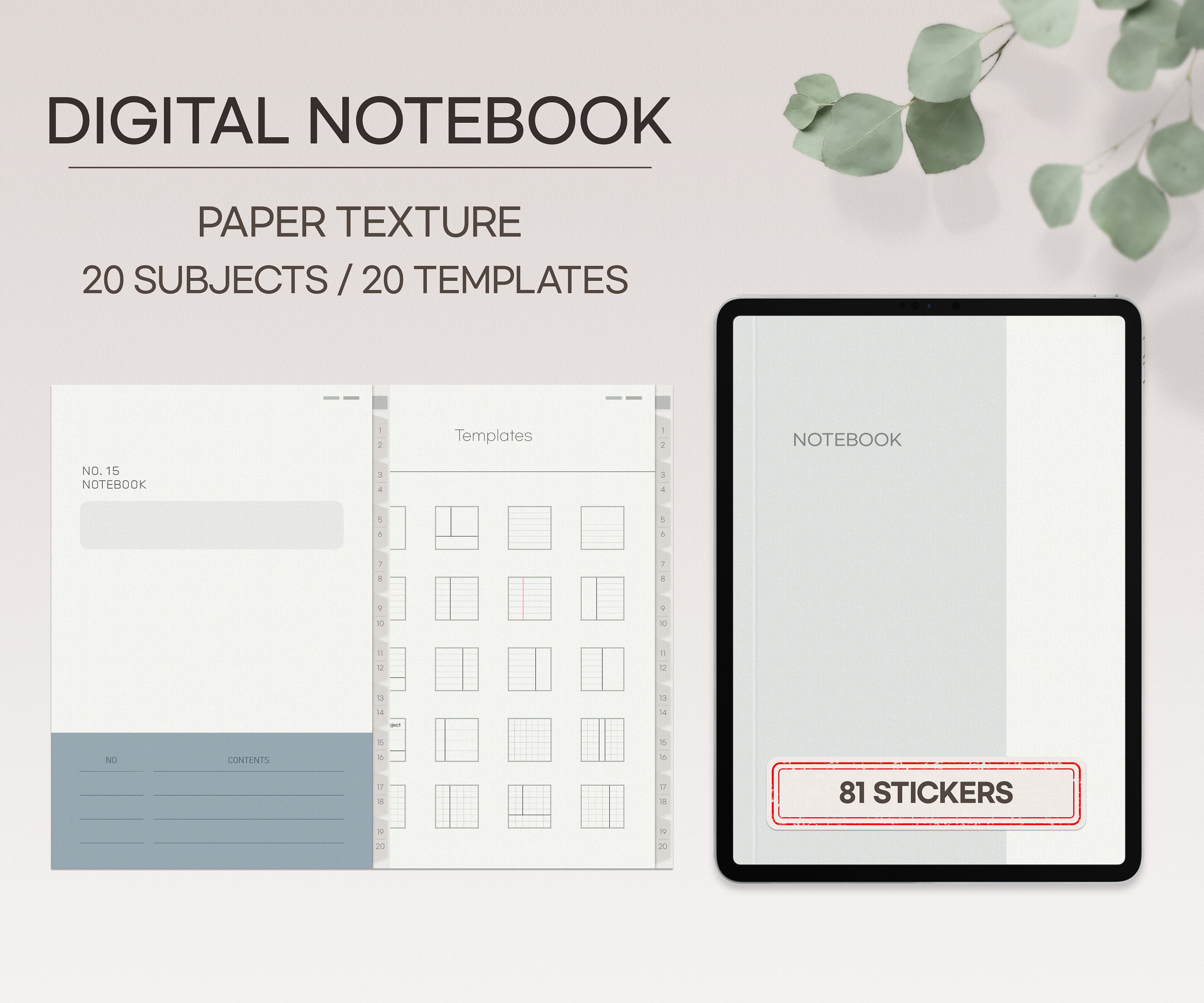 Digital Notebook 20 Subjects Paper Texture 81 Stickers - Etsy