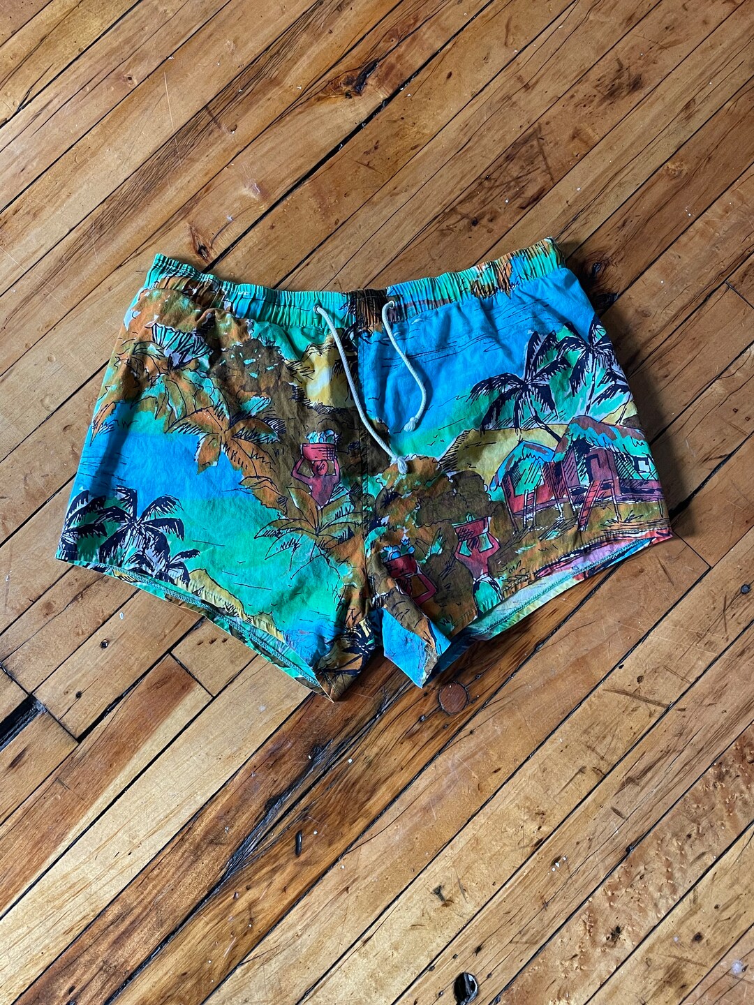 80's Island Print Shorts - Etsy