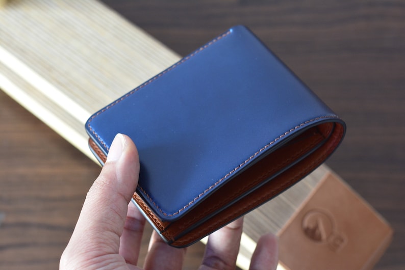 Navy Blue Shell Cordovan and Cognag Buttero Leather Wallet. 10 - Etsy