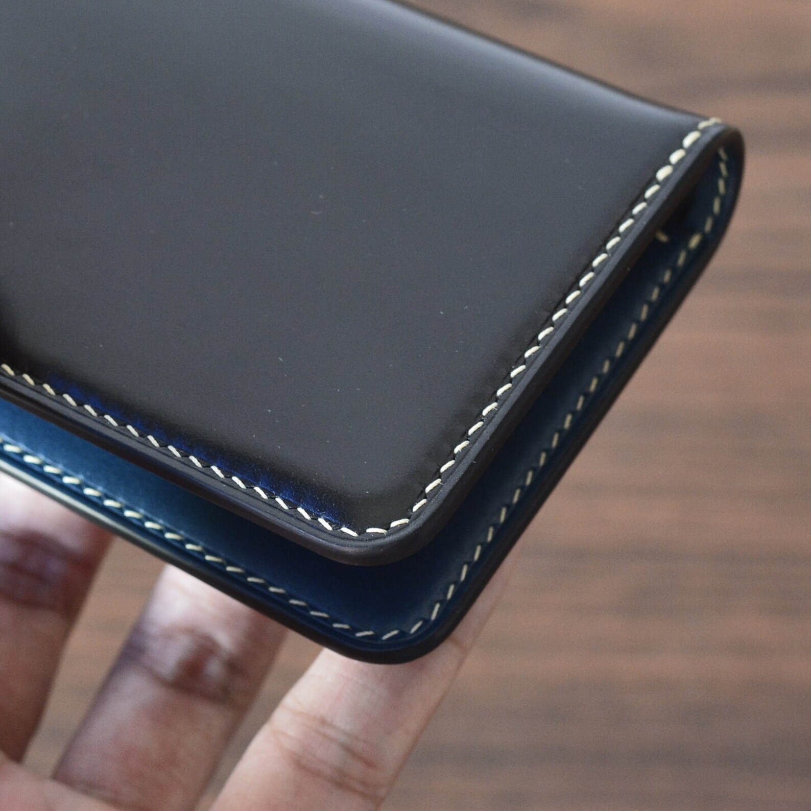 8pocket Black Shell Cordovan and Navy Blue Italian Buttero Leather ...