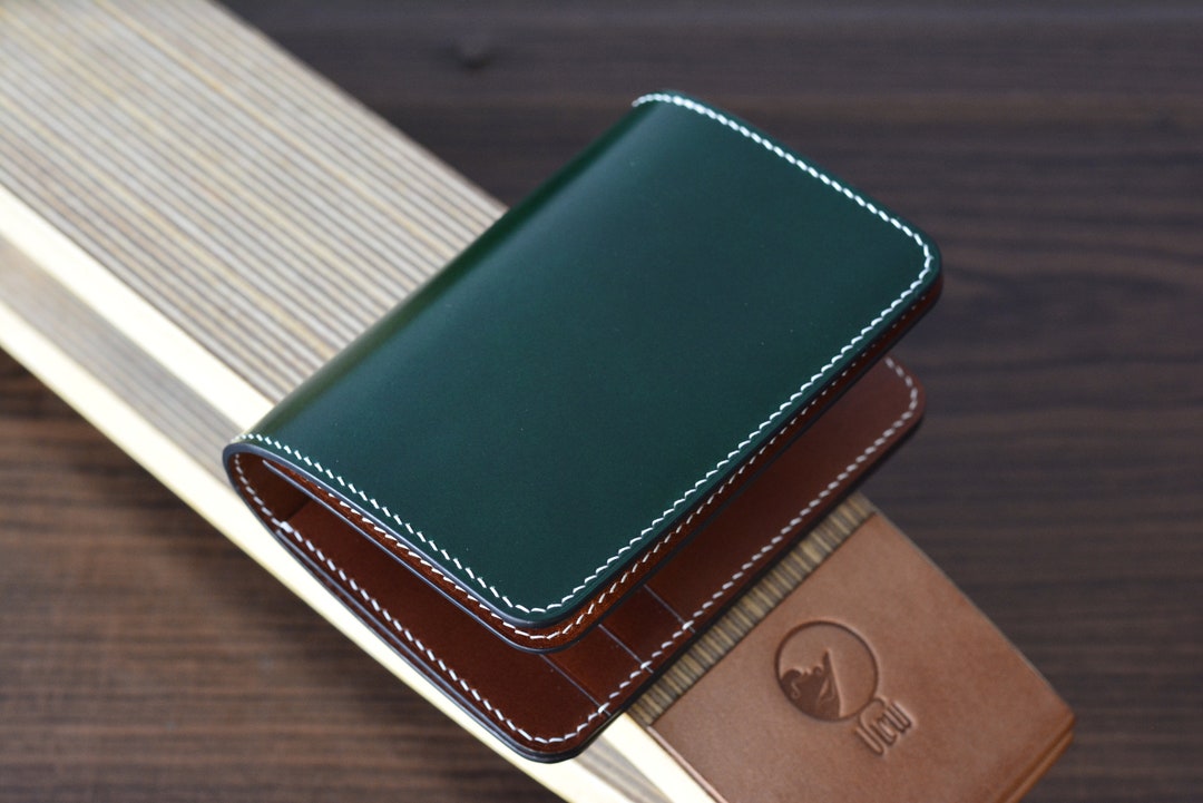 Emerald Green Shell Cordovan and Chesnut Buttero Leather Middle Wallet ...