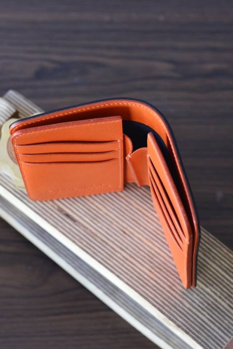 Black Shell Cordovan and Orange Buttero Leather Middle Wallet. | Etsy