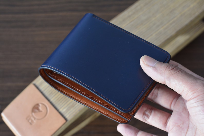 Navy Blue Shell Cordovan and Cognag Buttero Leather Wallet. 10 - Etsy