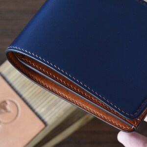 Navy Blue Shell Cordovan and Cognag Buttero Leather Wallet. 10 Colour ...