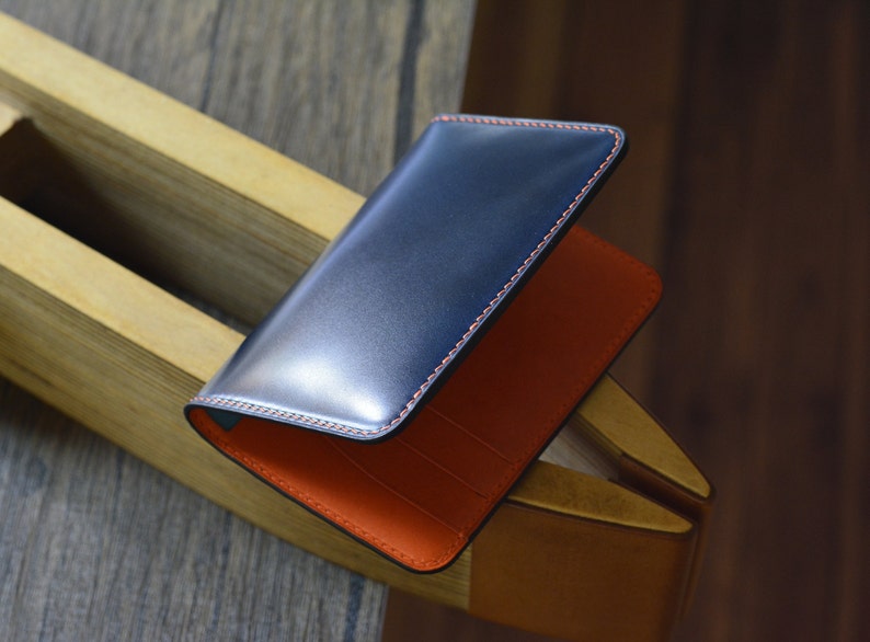 8pocket Navy Blue Shell Cordovan and Orange Italian Buttero Leather ...