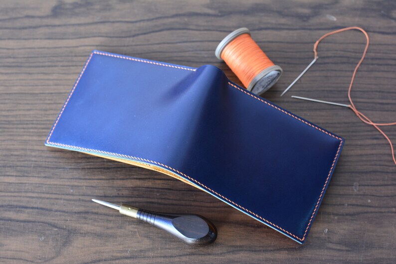 Navy Blue Shell Cordovan With Orange Italian Art Maya Leather | Etsy