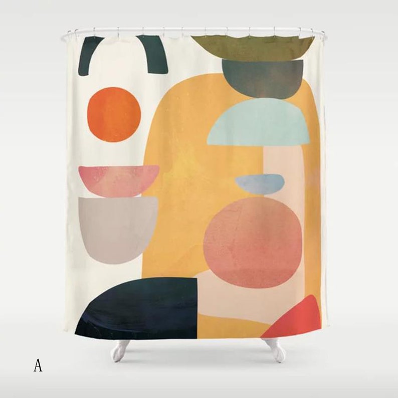 Abstract Shower Curtain Colorful Shower Curtain Geometric Etsy