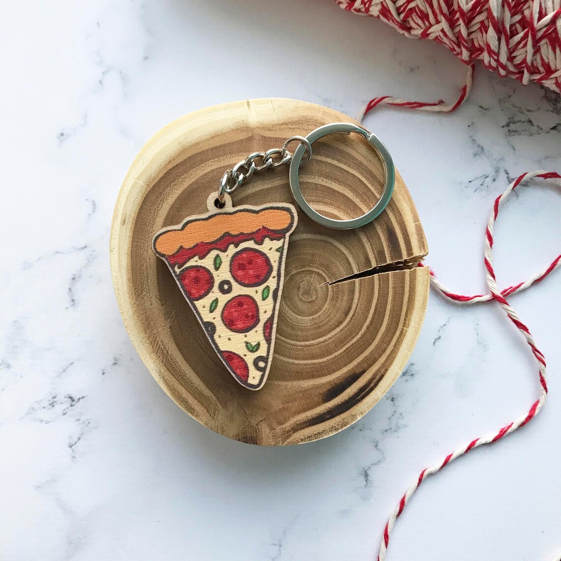 Wooden key chain Pizza Key ring Custom key chain Wood | Etsy