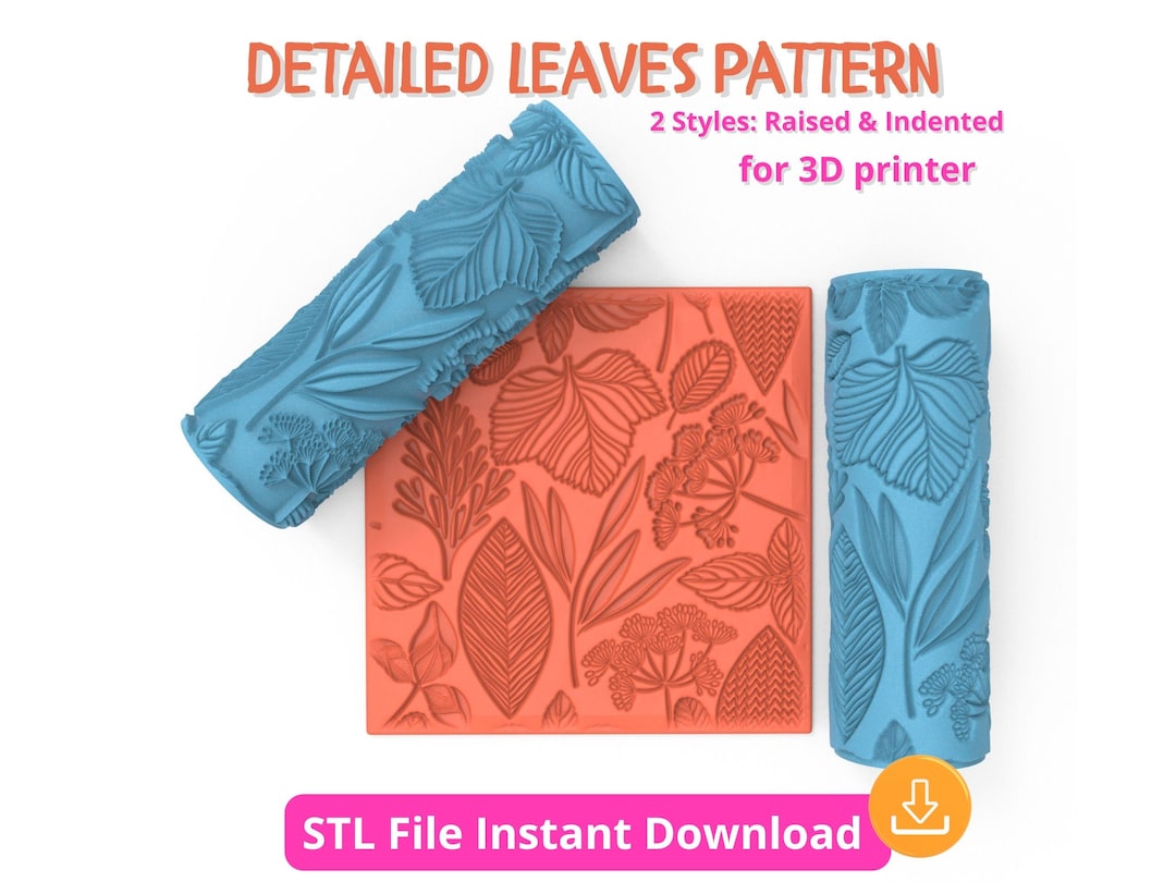 Detailed Leaves Pattern – 3D STL File for Polymer Clay & Ceramics ...