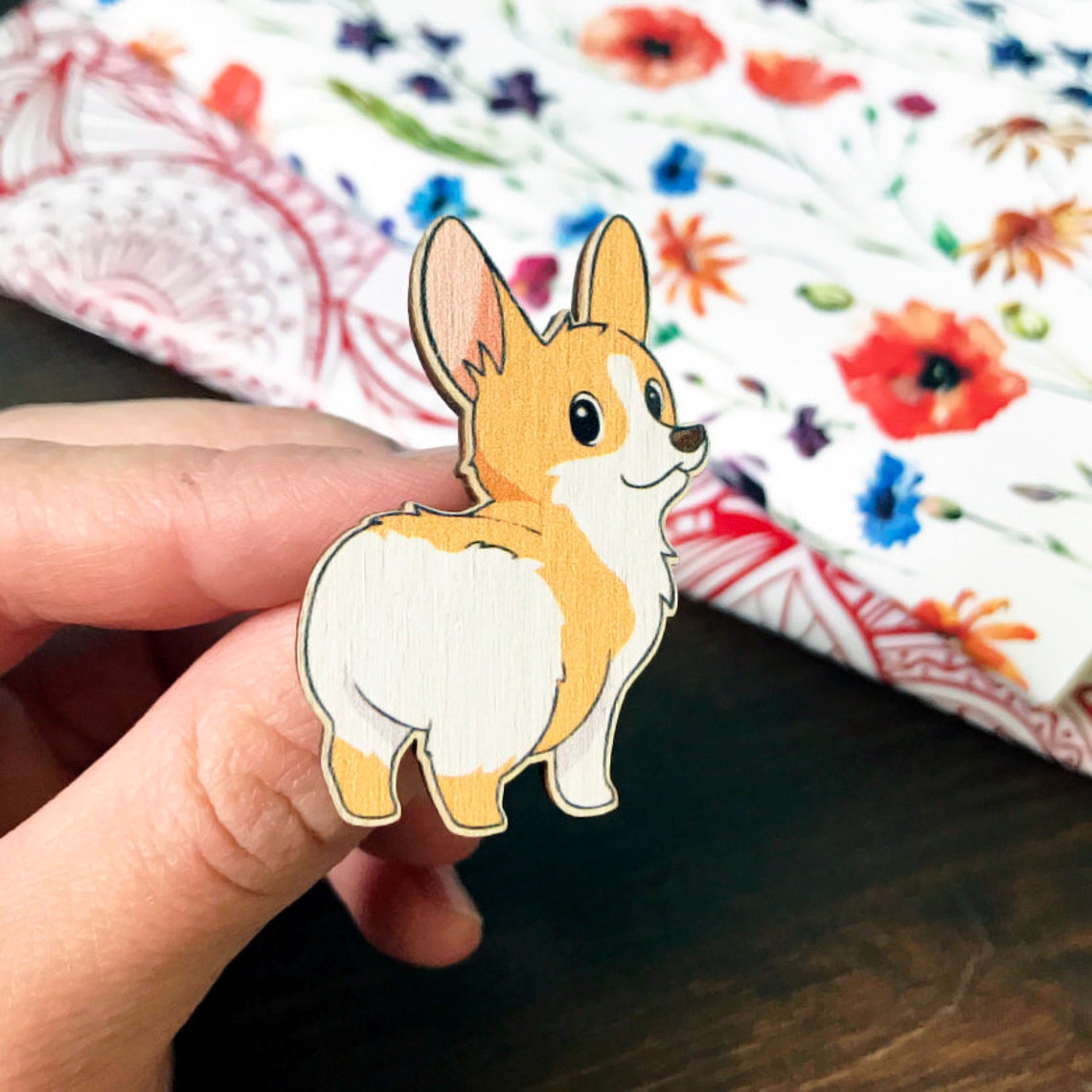 Cute Corgi Pin Brooch Wood Corgi Dog Ornament Corgi Magnets | Etsy