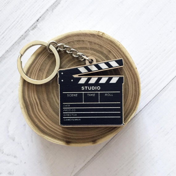 Wooden keychain movie clapper clapper board initial keychain | Etsy